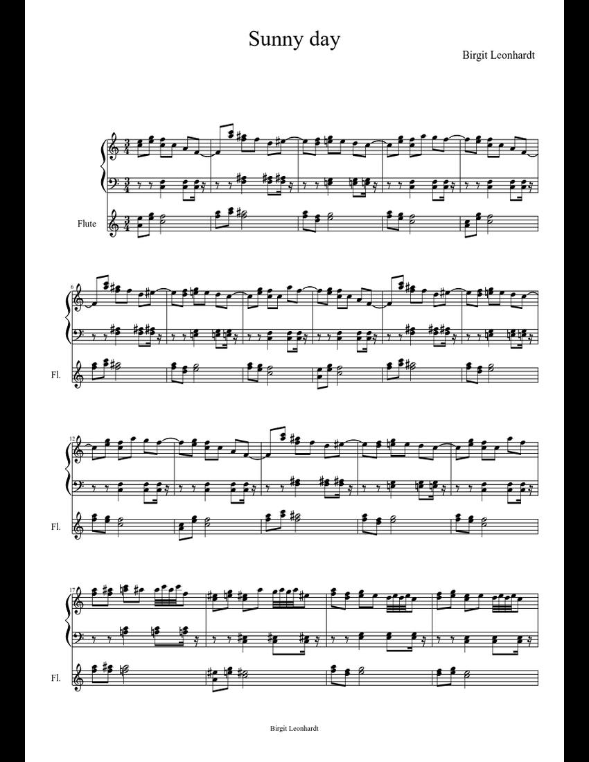 Sunny day sheet music for Piano, Flute download free in PDF or MIDI