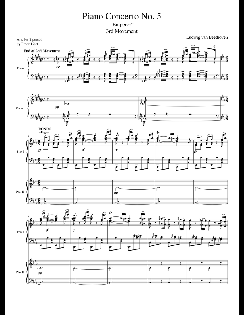 Beethoven Piano Concerto No. 5 (3rd Movement) Arr. for 2 pianos sheet music for Piano download ...