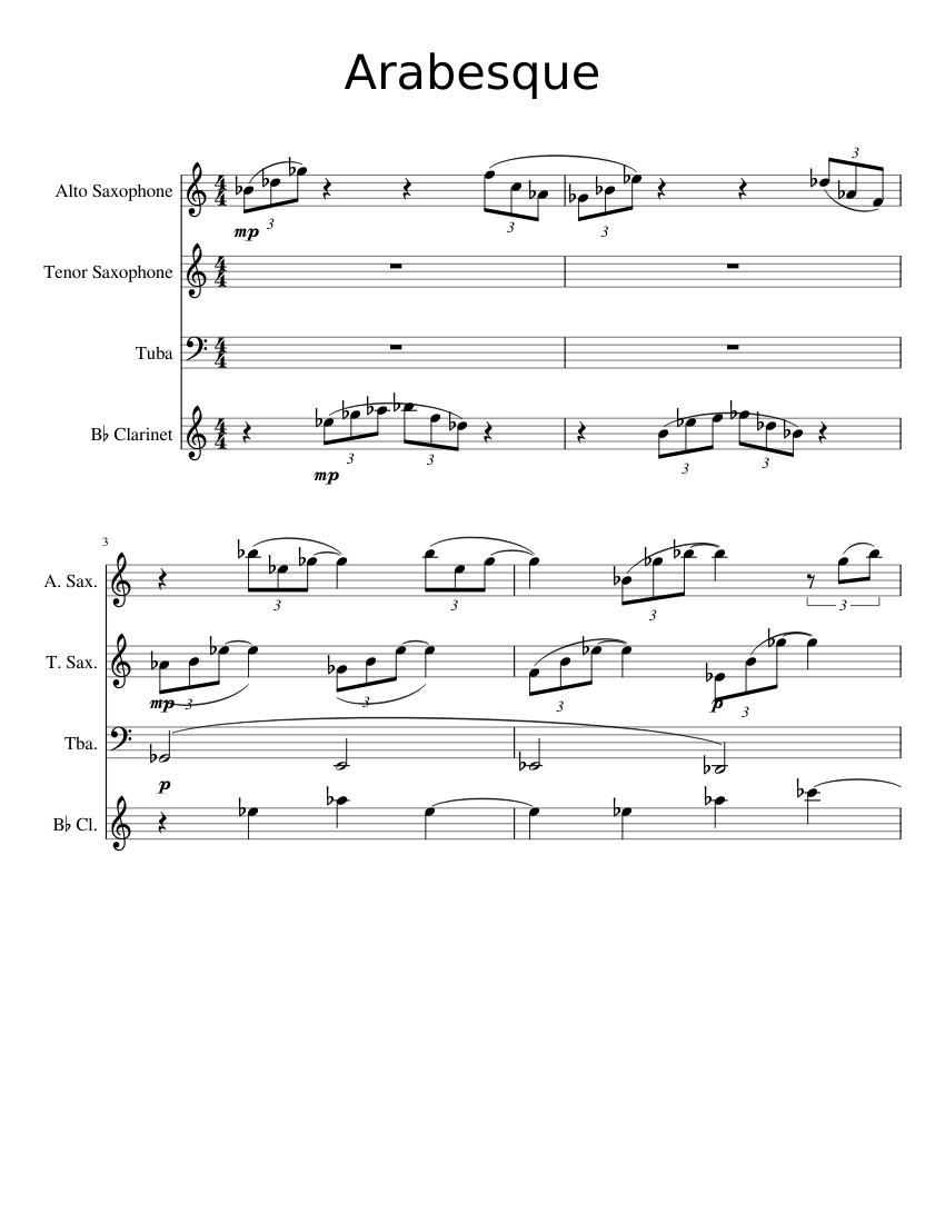 Arabesque Sheet music for Clarinet (In B Flat), Saxophone (Alto), Tuba ...