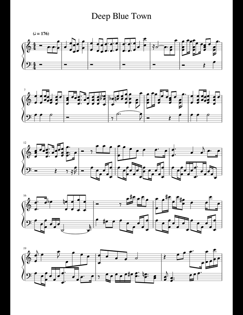 Deep Blue Town sheet music for Piano download free in PDF or MIDI