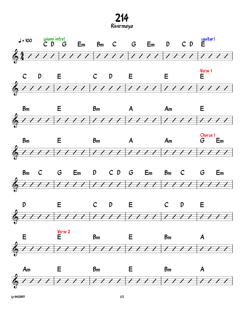 214 - Rivermaya sheet music for Piano download free in PDF or MIDI