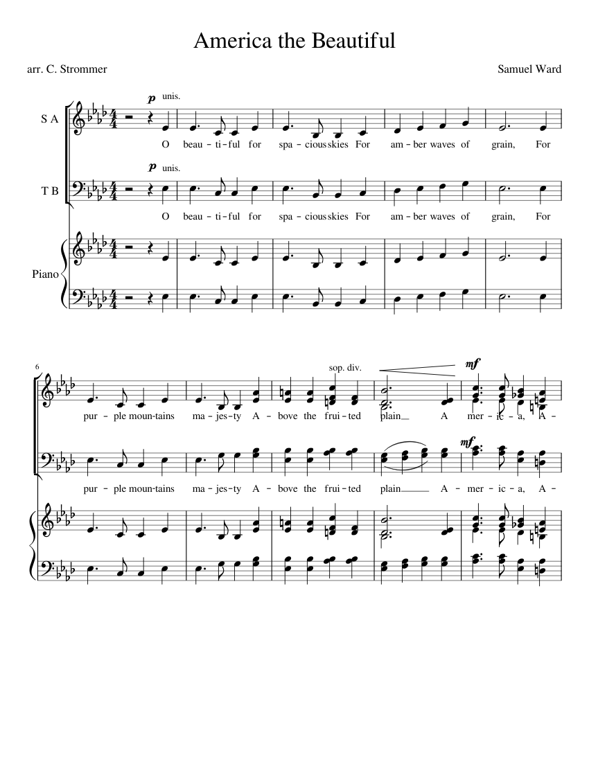 America the Beautiful sheet music for Piano, Voice download free in PDF ...