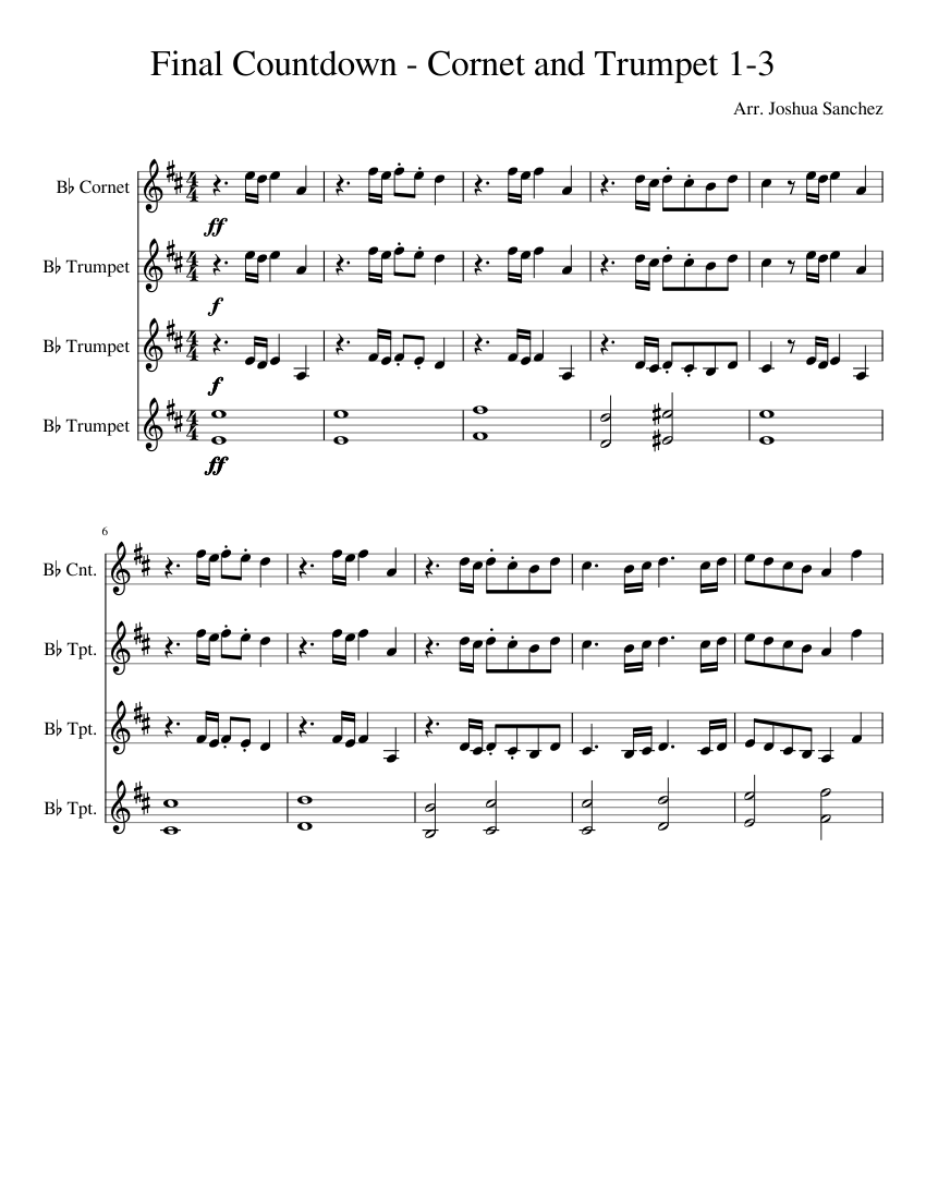 Final Countdown - Cornet, Trumpet 1-3 sheet music for Trumpet download ...