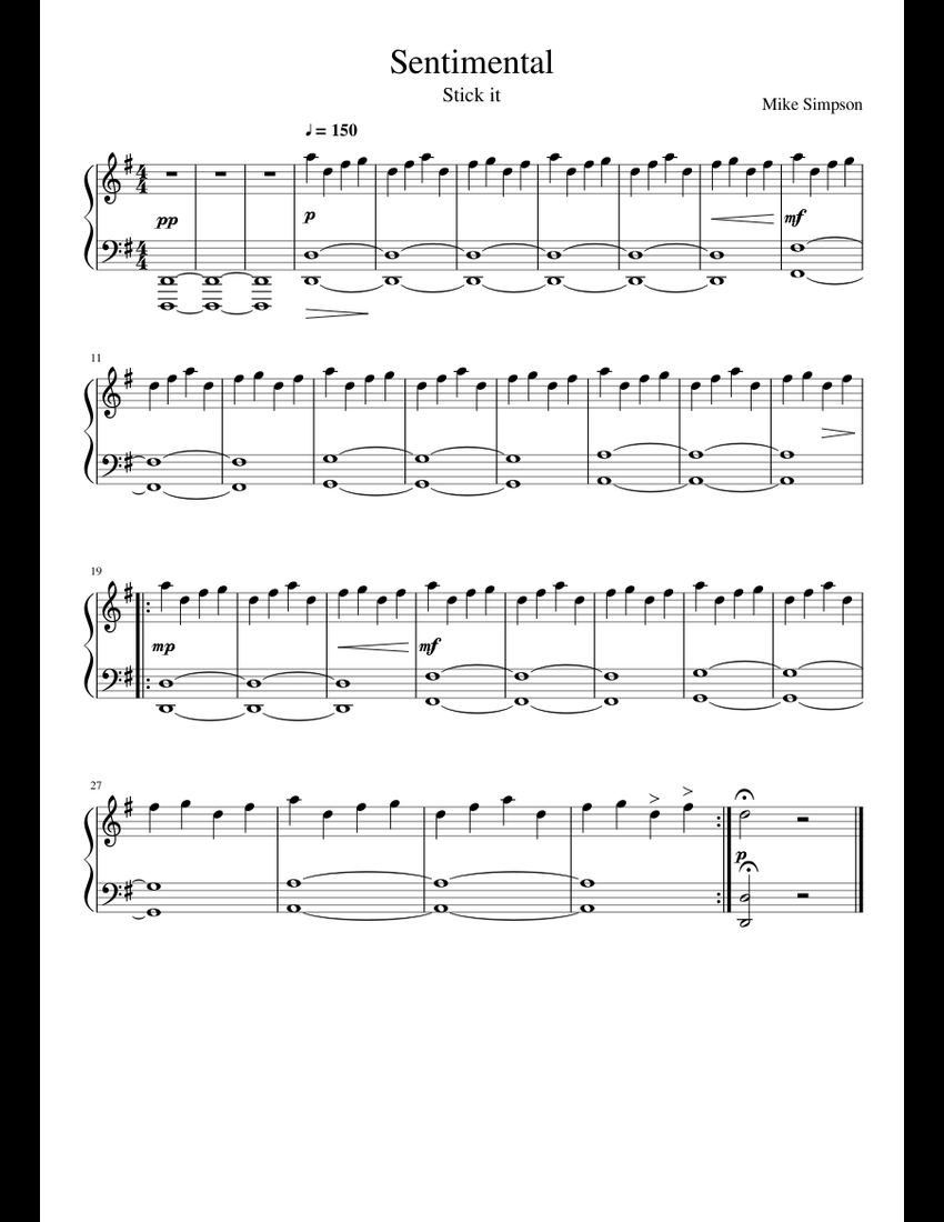 Sentimental sheet music for Piano download free in PDF or MIDI