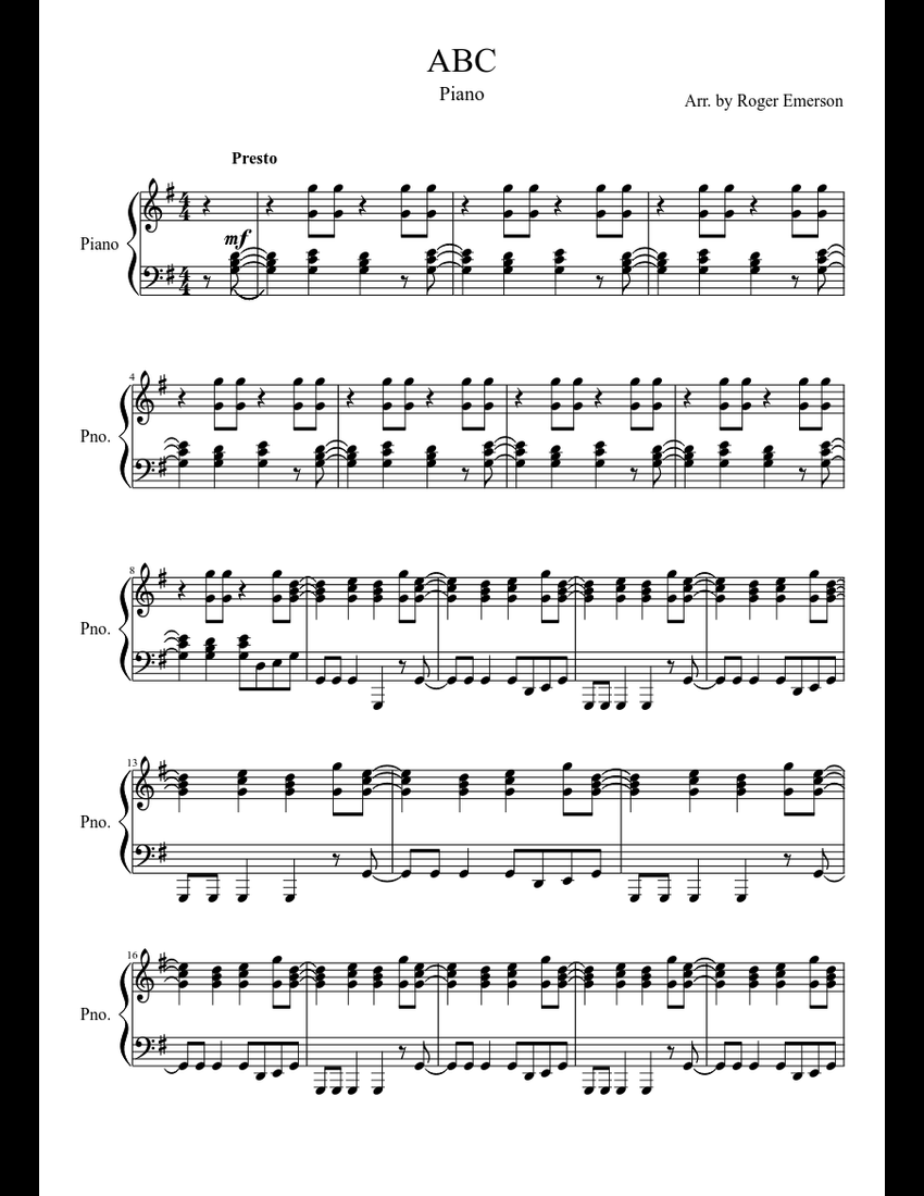ABC Piano acc SAB sheet music for Piano download free in PDF or MIDI