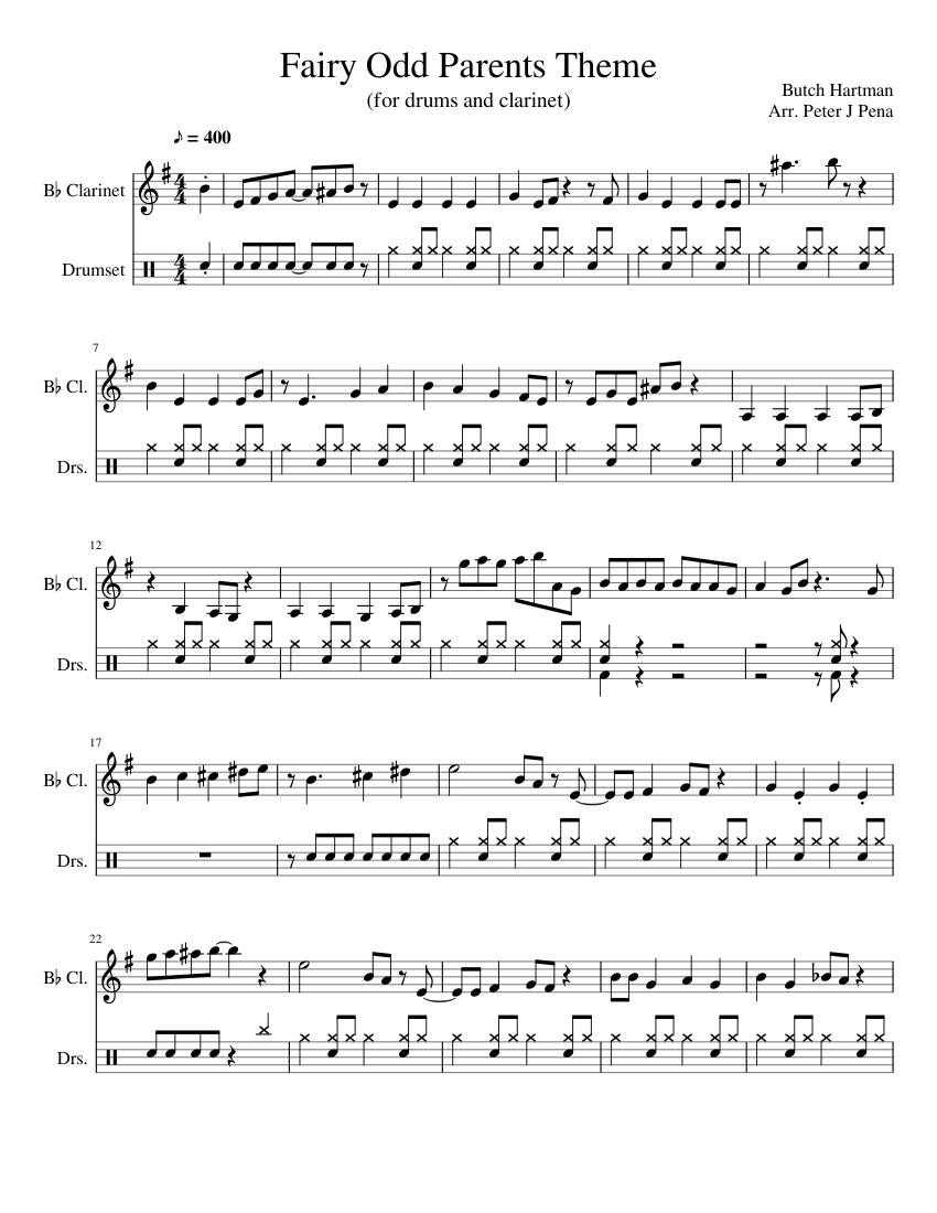 Fairy Odd Parents Theme sheet music for Clarinet, Percussion download ...