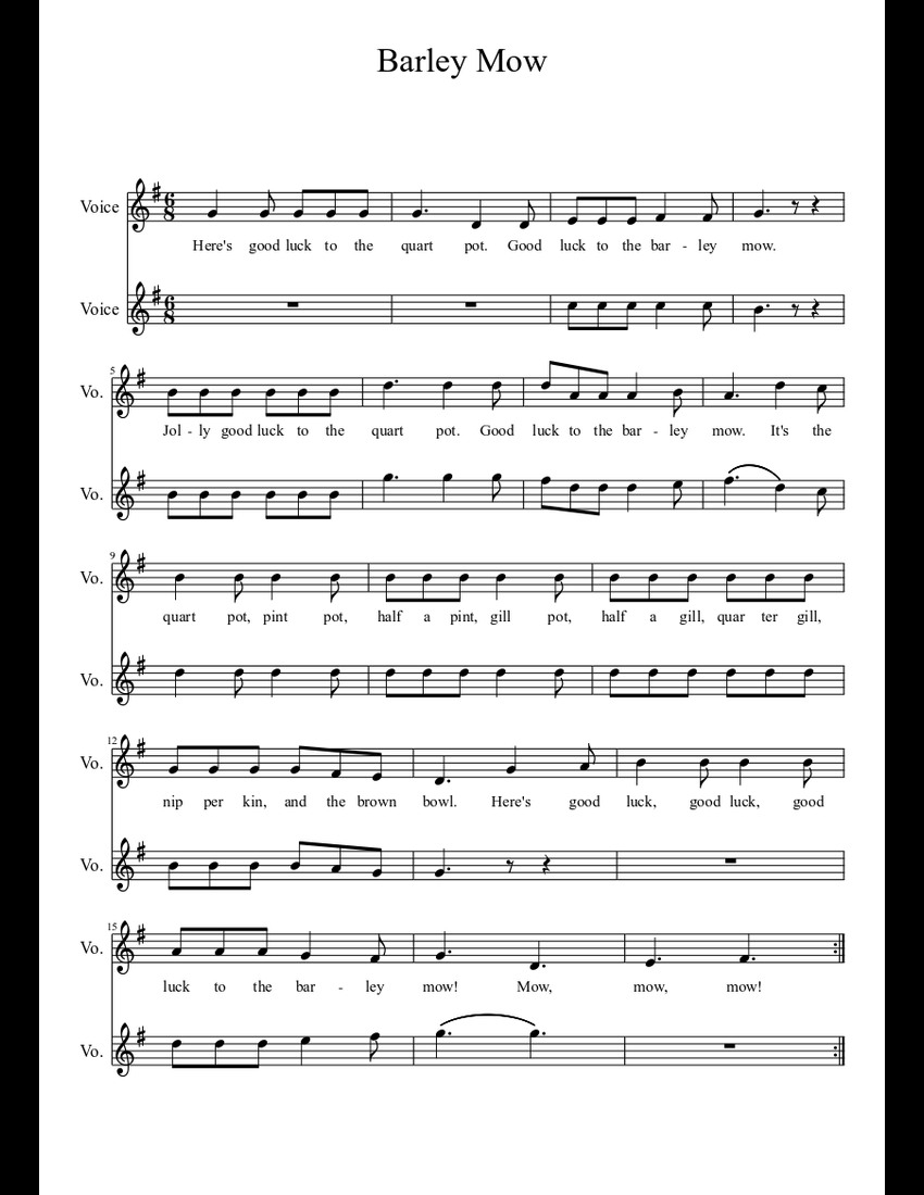Barley Mow sheet music download free in PDF or MIDI