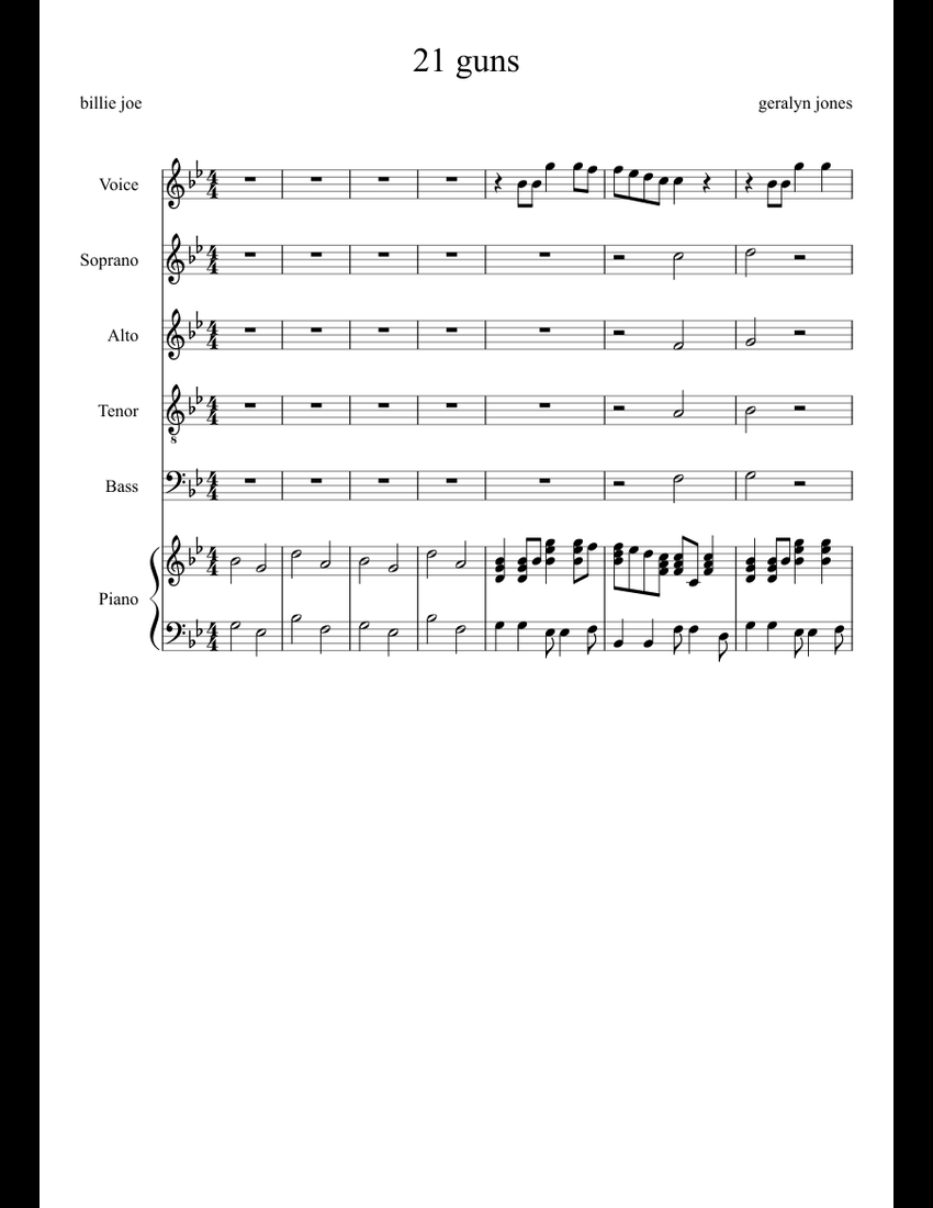 21 guns sheet music for Piano, Voice download free in PDF or MIDI