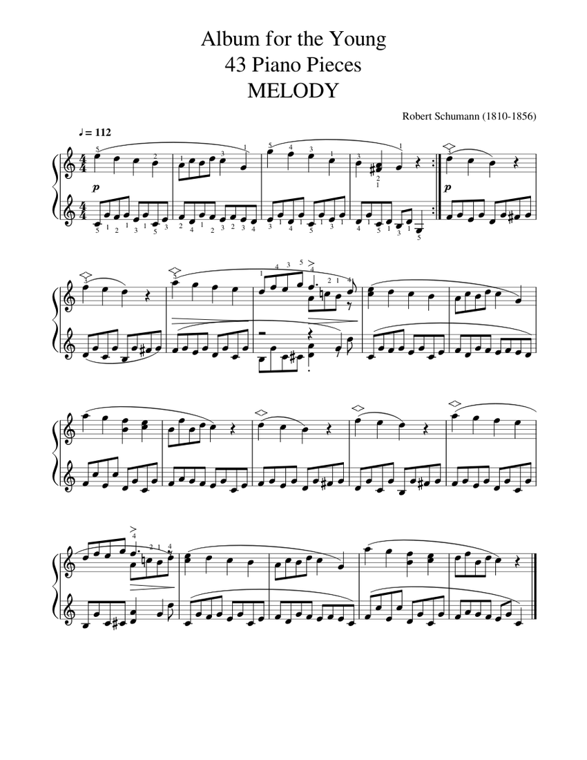 Robert Schumann Melody Op 68 Sheet music for Piano | Download free in ...