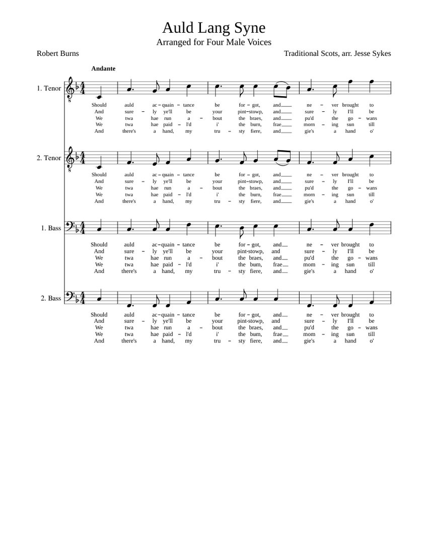 Auld Lang Syne Sheet music for Tenor, Bass, Bass (Mixed Trio ...