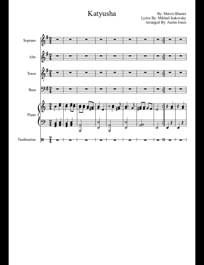 katyusha sheet music download free in PDF or MIDI