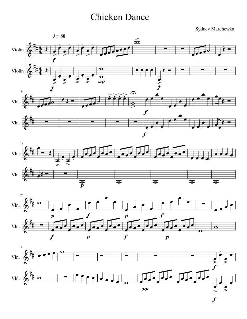 Chicken Dance Sheet music for Violin | Download free in PDF or MIDI ...