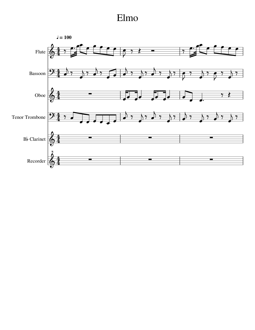 Elmo Sheet music for Flute, Clarinet, Bassoon, Oboe | Download free in ...