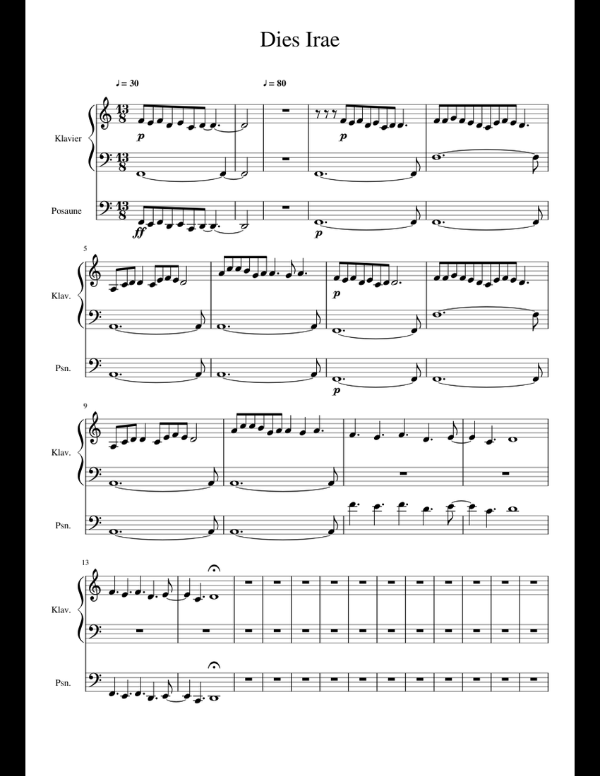 Dies Irae sheet music for Piano, Trombone download free in PDF or MIDI