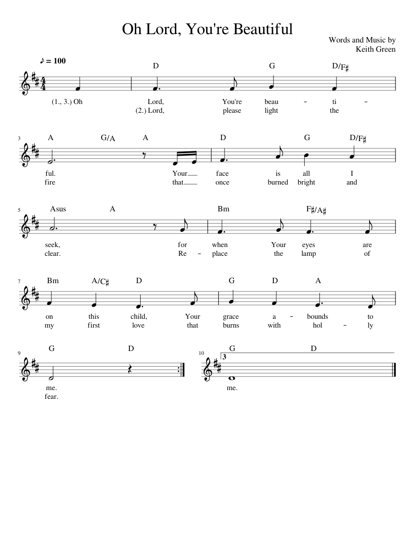 Oh Lord, You're Beautiful by Keith Green Sheet music for Piano ...