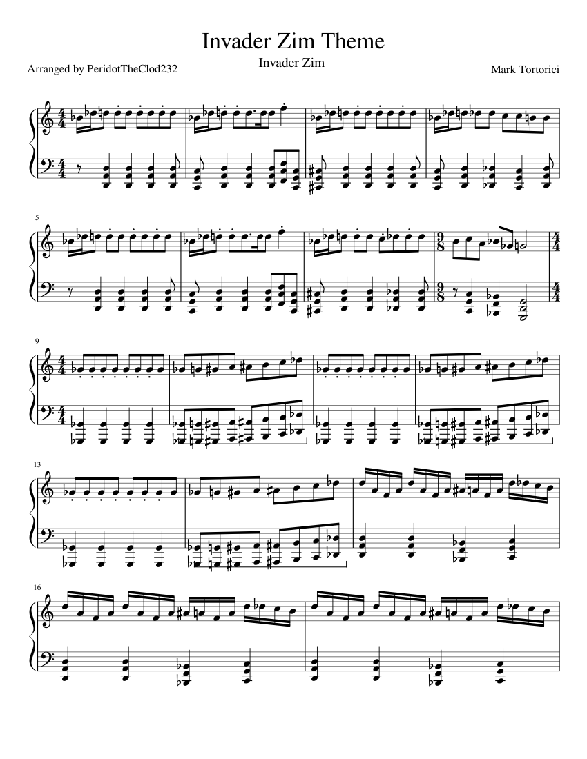 Invader Zim Theme Song sheet music for Piano download free in PDF or MIDI
