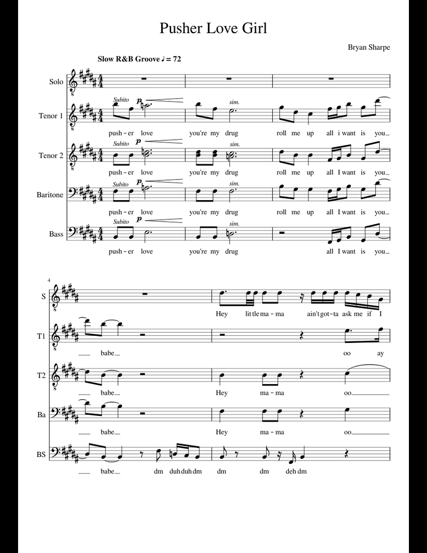 Pusher Love Girl sheet music for Piano download free in PDF or MIDI