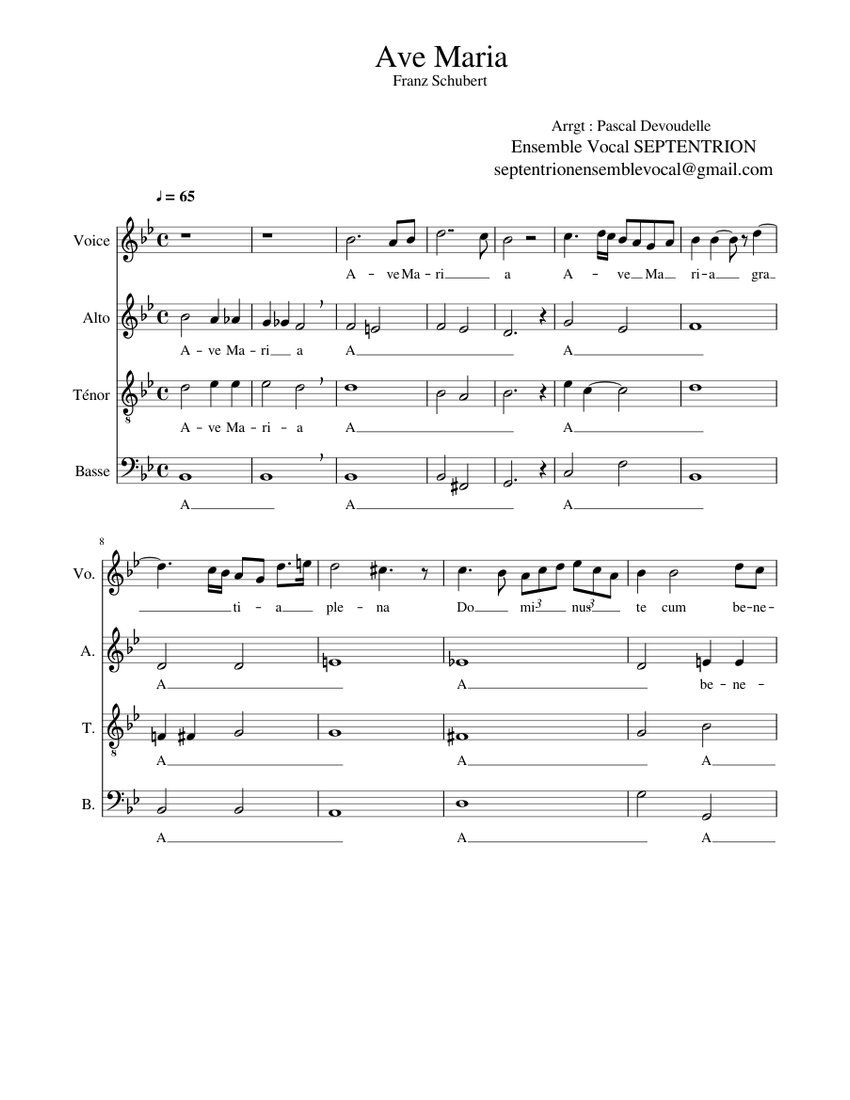 AVE MARIA SCHUBERT SATB Sheet music for Vocals, Tenor, Alto, Bass ...