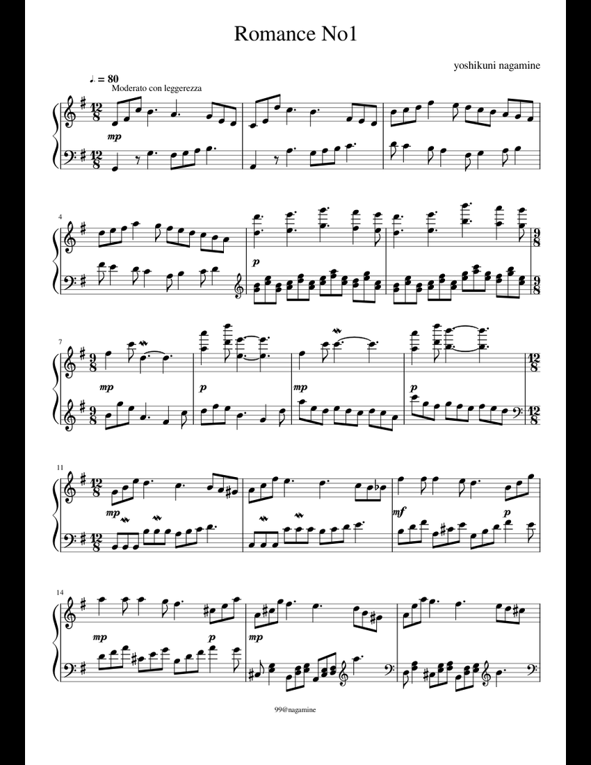 Romance No1 sheet music for Piano download free in PDF or MIDI