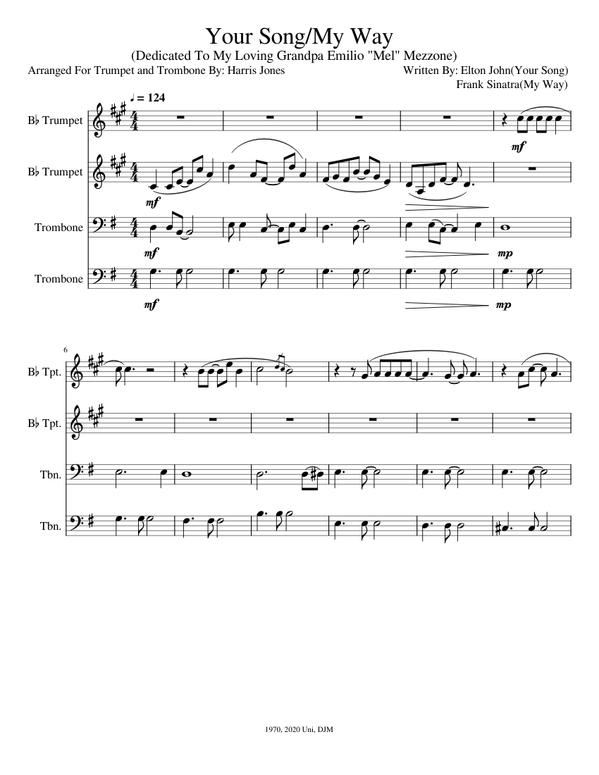 Your Song, My Way Sheet music for Trumpet (In B Flat), Trombone (Mixed ...