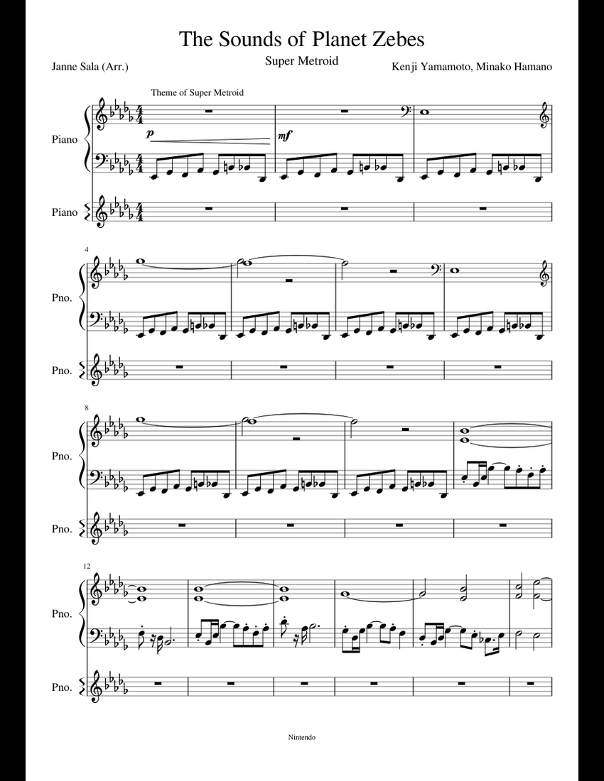 The Sounds of Planet Zebes sheet music for Piano download free in PDF ...