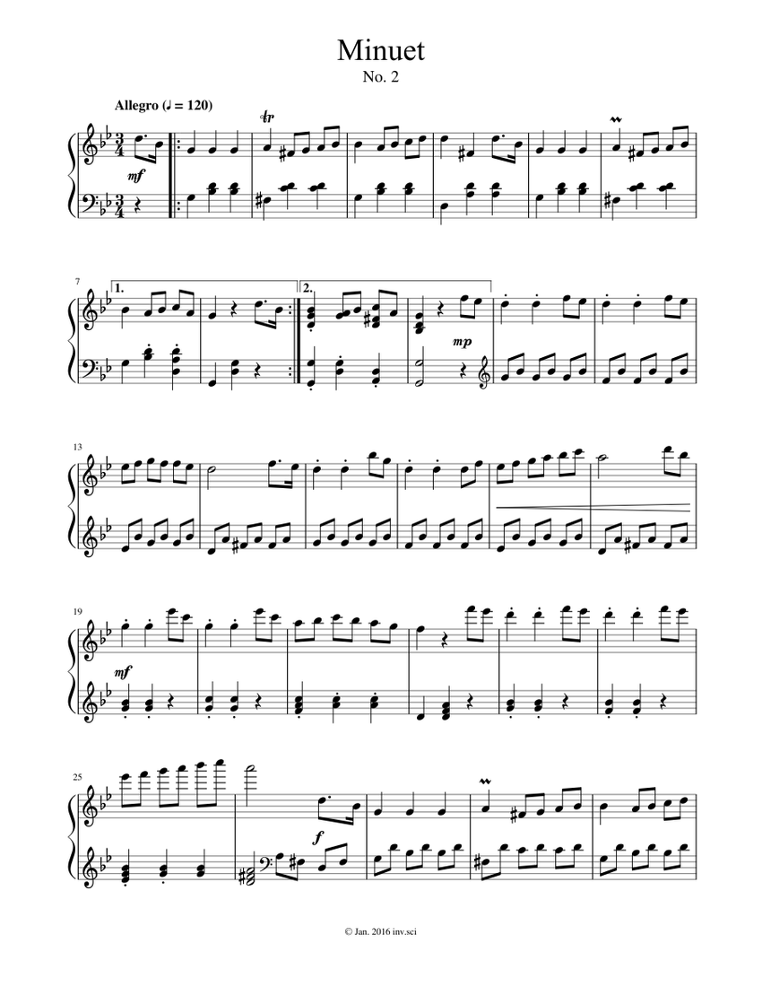 Minuet No. 2 Sheet music for Piano | Download free in PDF or MIDI | Musescore.com