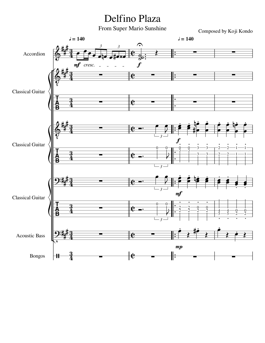 Delfino Plaza sheet music for Accordion, Guitar, Bass, Percussion ...