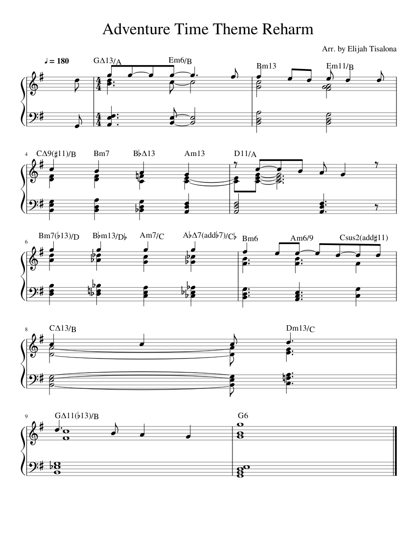 Adventure Time Theme Reharm Sheet music for Piano (Solo) | Musescore.com
