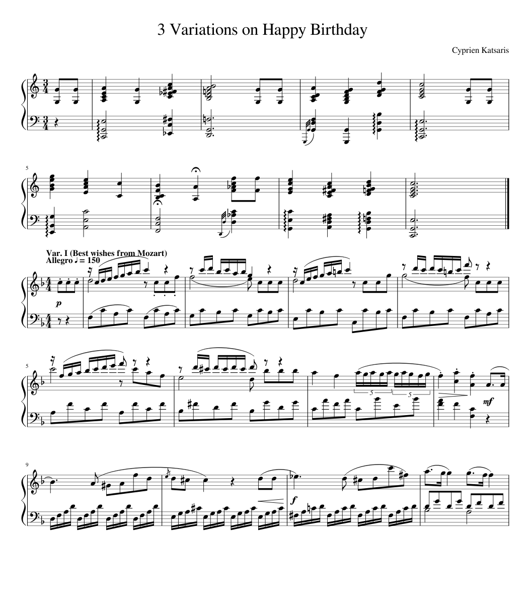3 Variations on Happy Birthday sheet music for Piano download free in ...