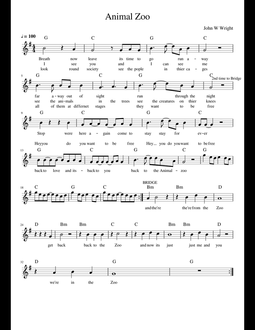 Animal Zoo (Lead Sheet) sheet music for Piano download free in PDF or MIDI