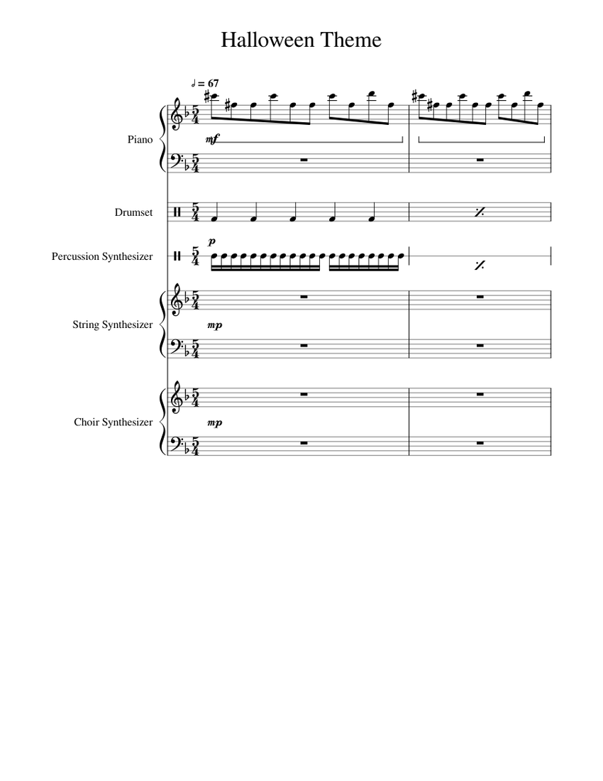Halloween Theme Sheet music for Piano, Percussion, Strings, Synthesizer ...