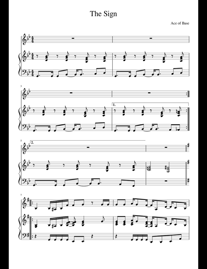 The Sign sheet music for Piano, Voice download free in PDF or MIDI