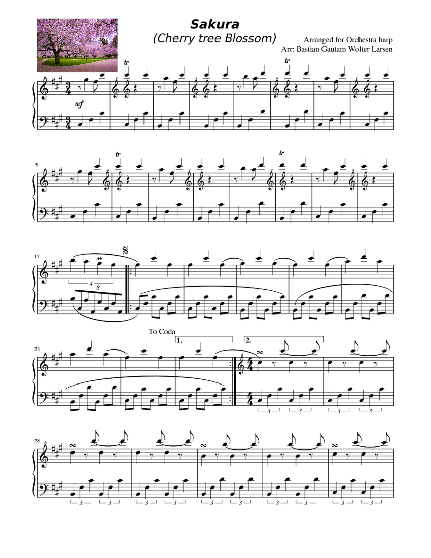 Sakura - Cherry tree Blossom sheet music for Harp download free in PDF ...