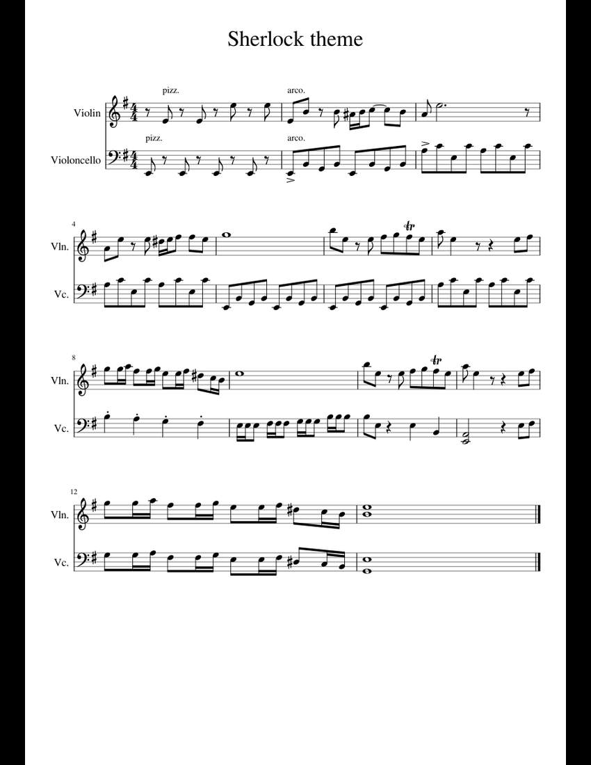 Sherlock theme sheet music for Violin, Cello download free in PDF or MIDI