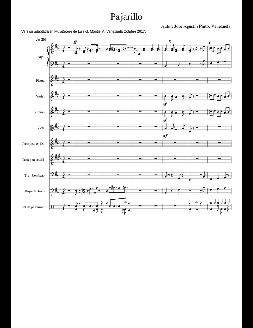 Pajarillo. José Agustin Pinto sheet music for Piano, Flute, Violin, Viola download free in PDF ...
