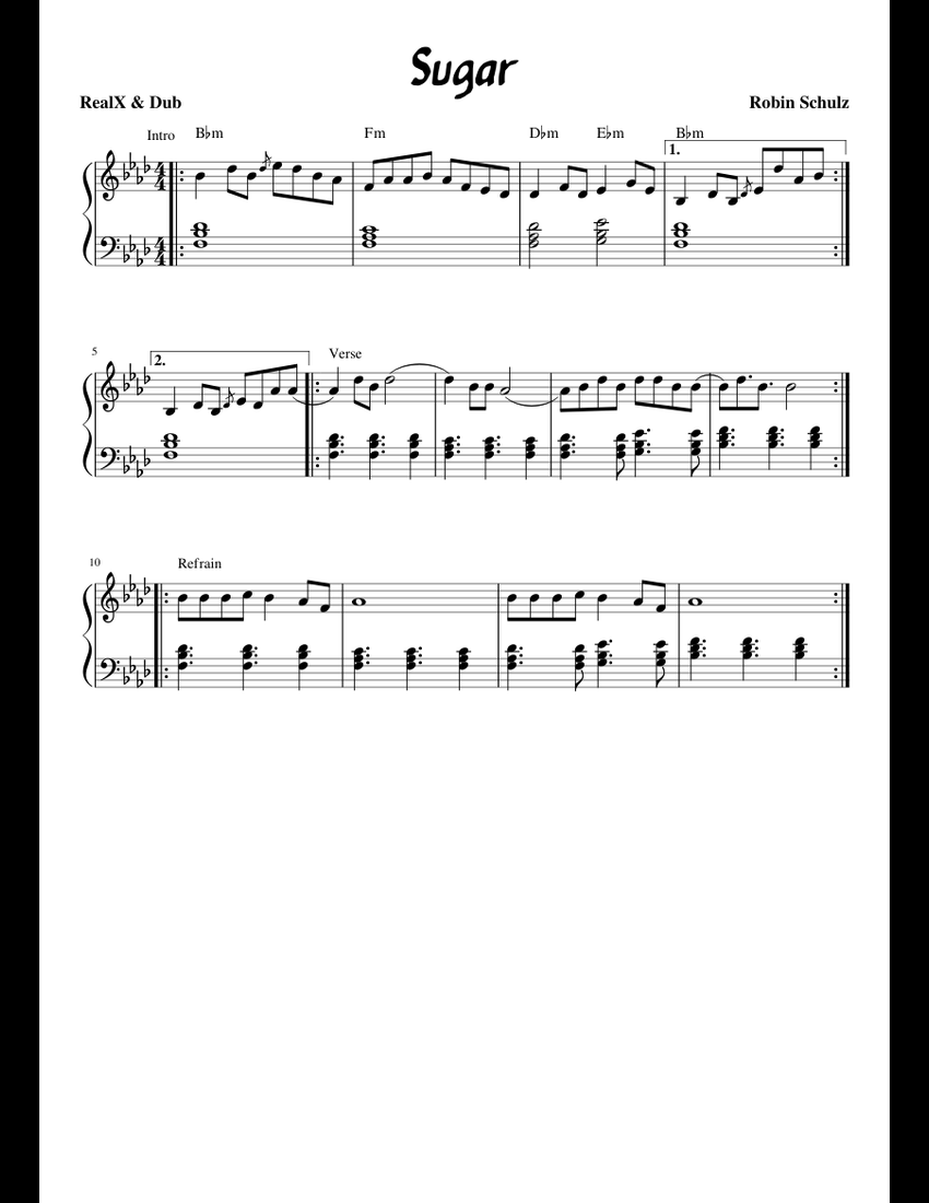 Robin Schulz - Sugar sheet music for Piano download free in PDF or MIDI
