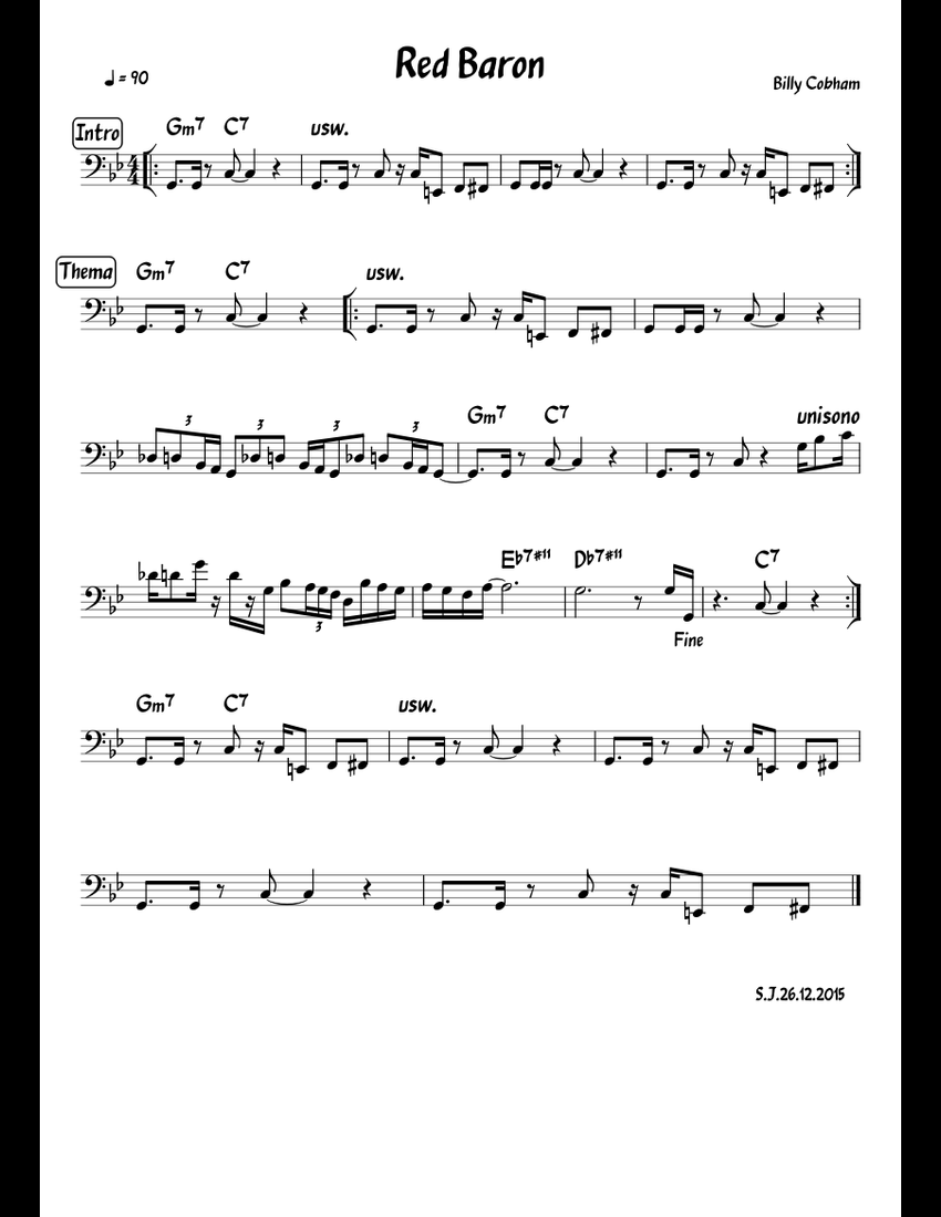 Red Baron - Bassline (Billy Cobham) sheet music for Piano download free ...