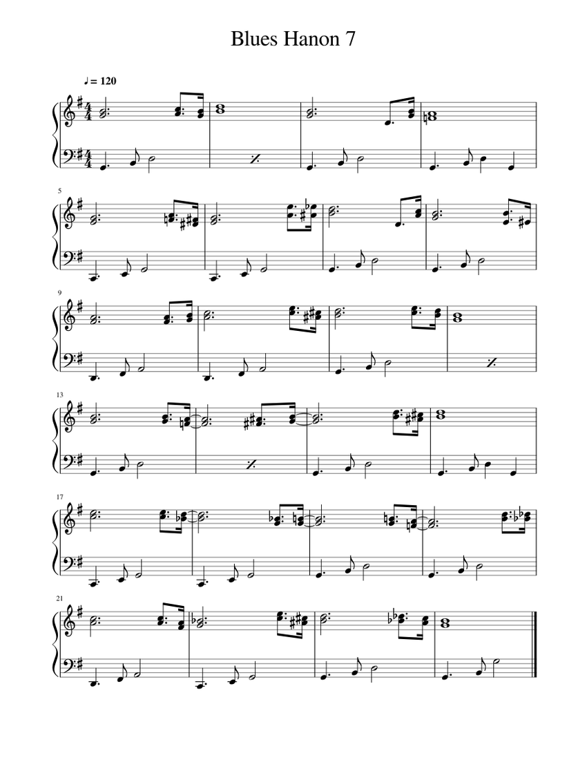 Blues Hanon 7 Sheet music for Piano | Download free in PDF or MIDI | Musescore.com