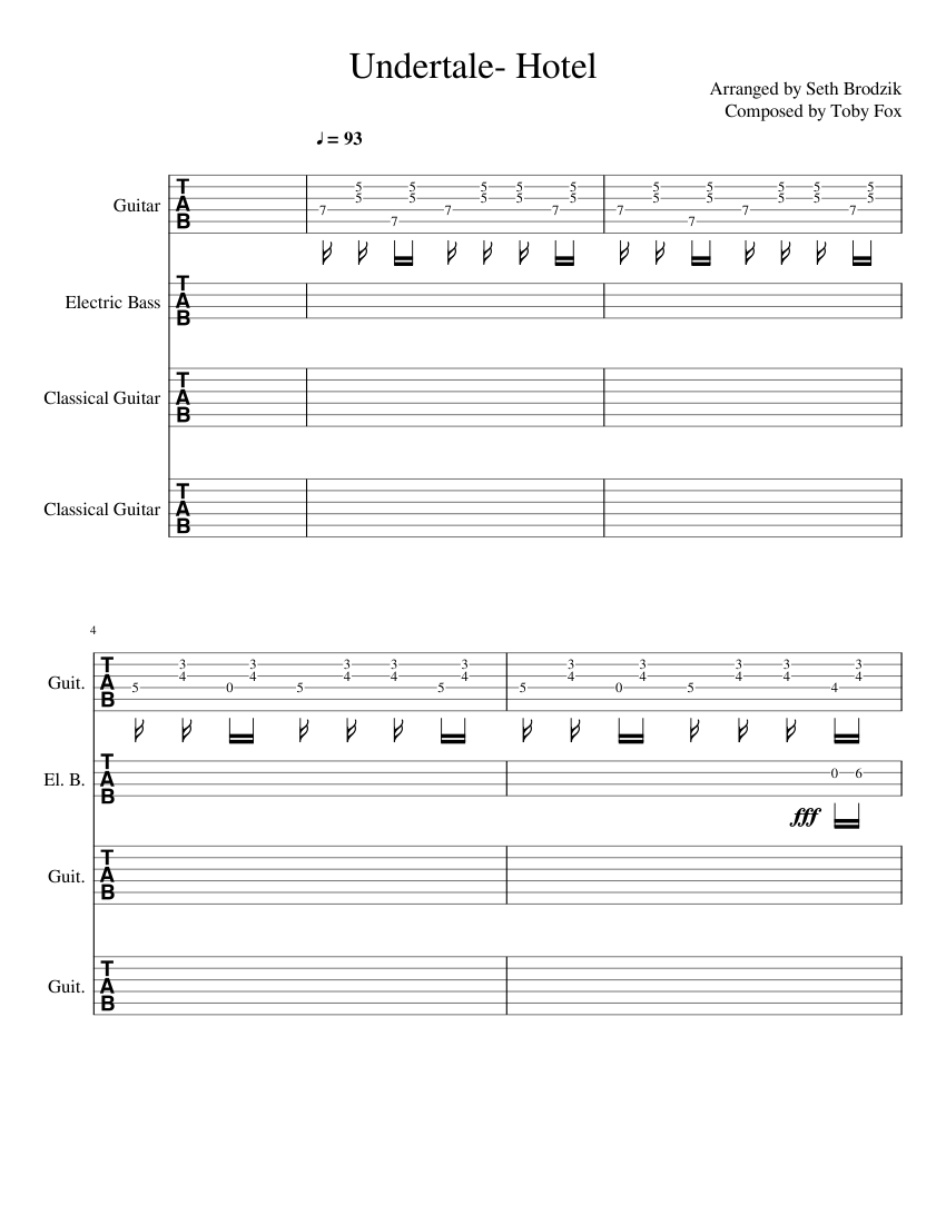 Undertale- Hotel (Full Acoustic Cover) Sheet music for Guitar, Bass ...