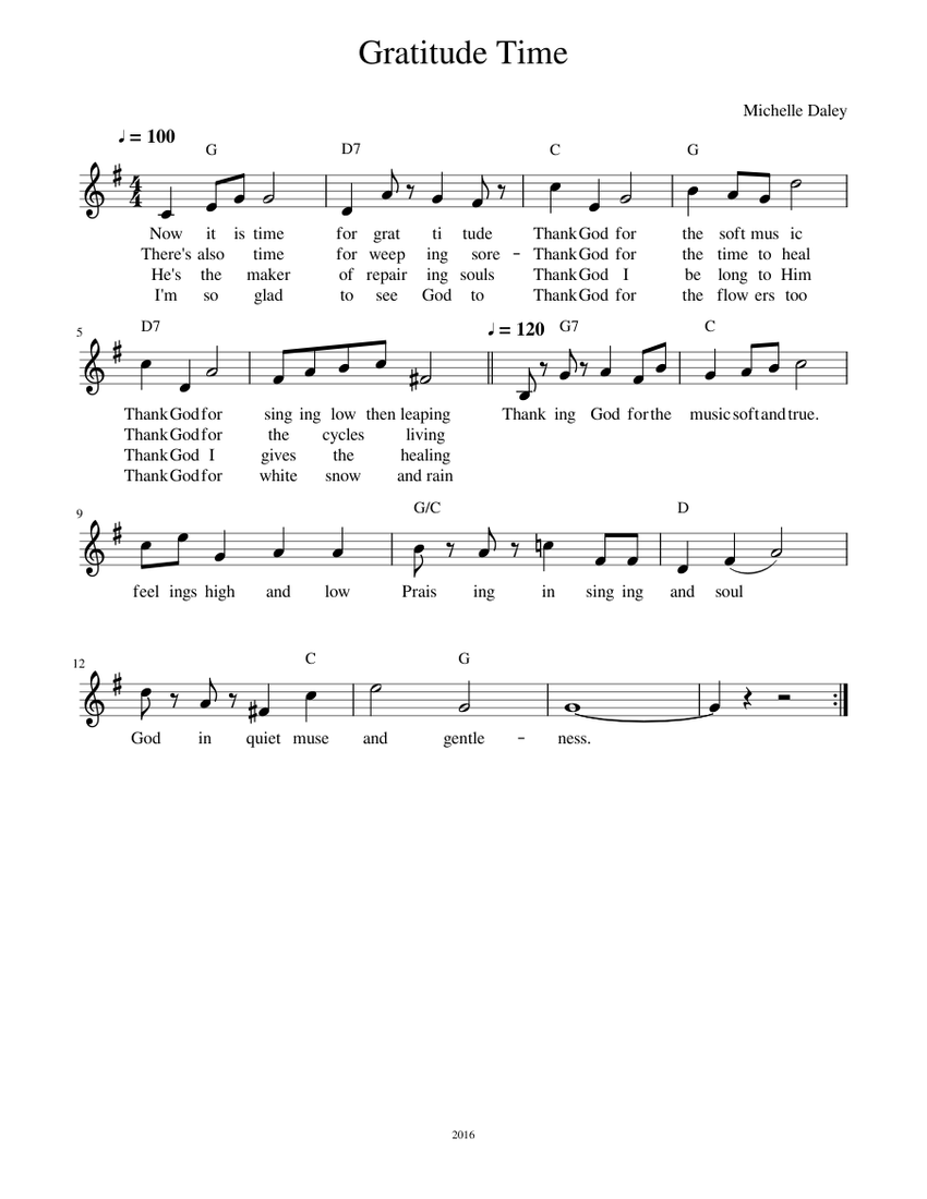 Gratitude Time Key of G Sheet music for Piano (Solo) | Musescore.com