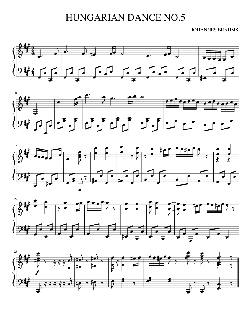 HUNGARIAN DANCE NO 5 Sheet music for Piano | Download free in PDF or ...