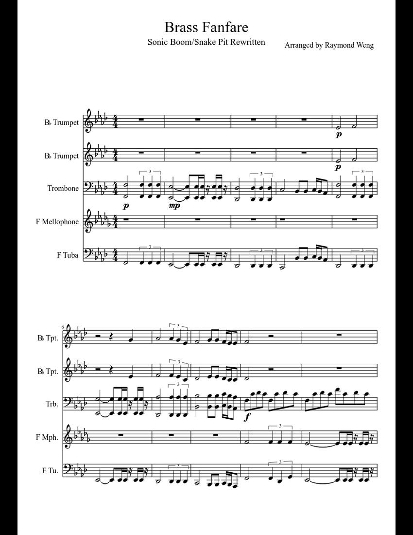 Brass Fanfare- Sonic Boom/Snake Pit sheet music for Trumpet, Trombone ...