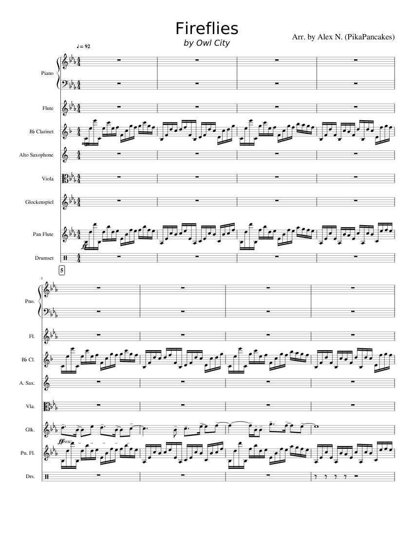 [Owl City]: Fireflies sheet music for Piano, Flute, Clarinet, Alto ...