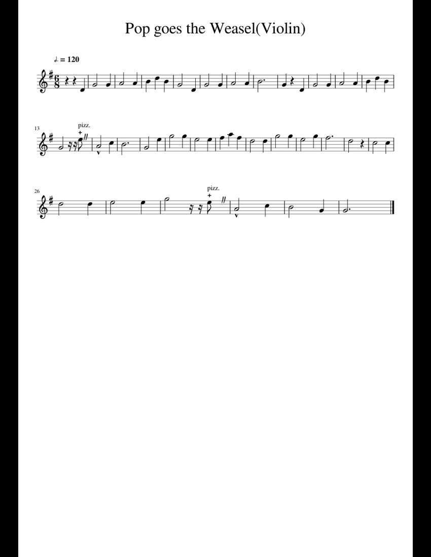 Pop goes the Weasel sheet music for Violin download free in PDF or MIDI