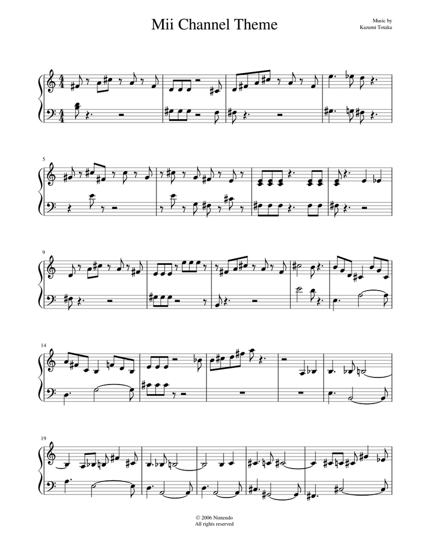 Mii Channel Theme [Easy] Sheet music for Piano (Solo) | Musescore.com