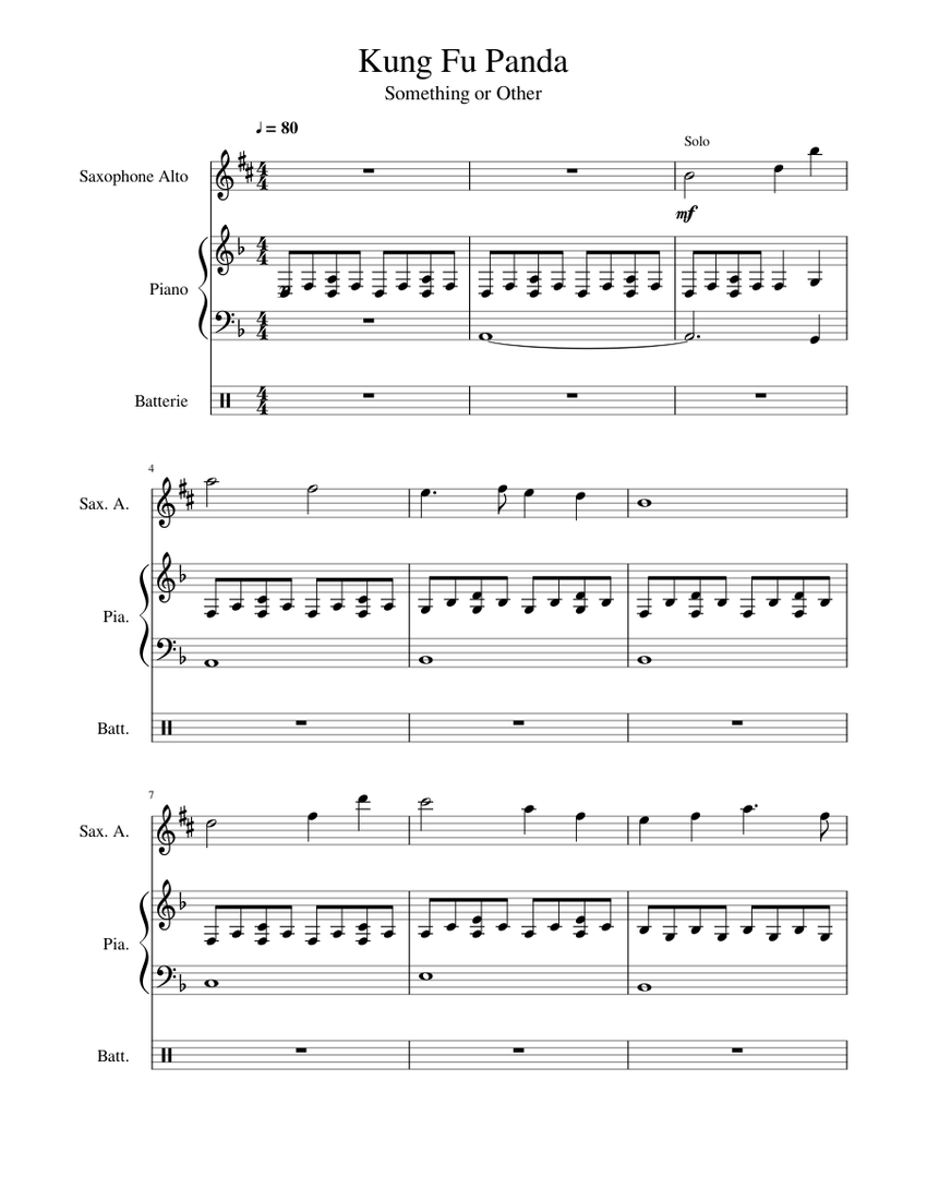 Kung Fu Panda Sheet Music For Piano Drum Group Saxophone Alto 1853