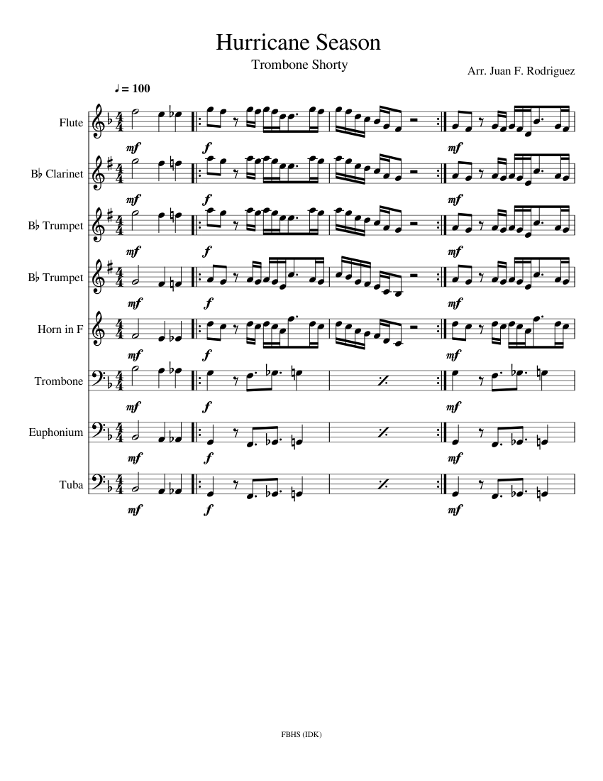 Hurricane Season Sheet music for Flute, Clarinet, Trumpet, French Horn ...