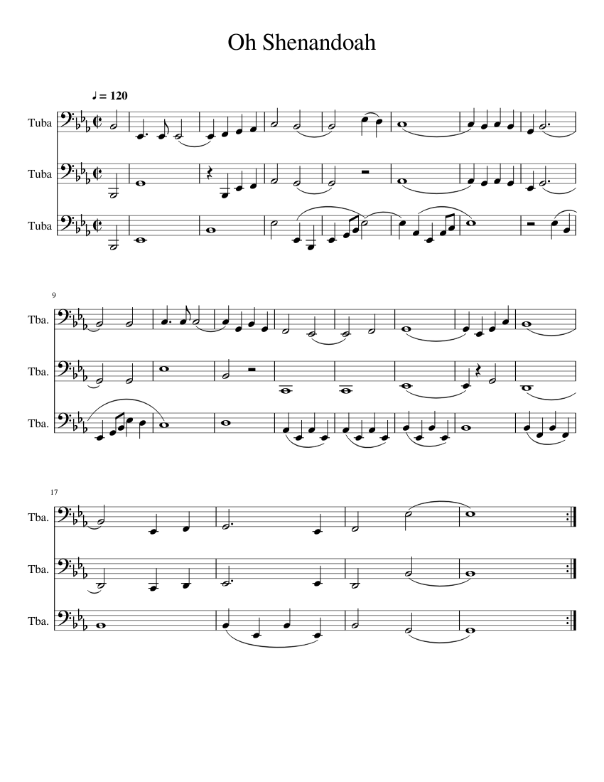 Oh Shenandoah [Score] sheet music for Tuba download free in PDF or MIDI