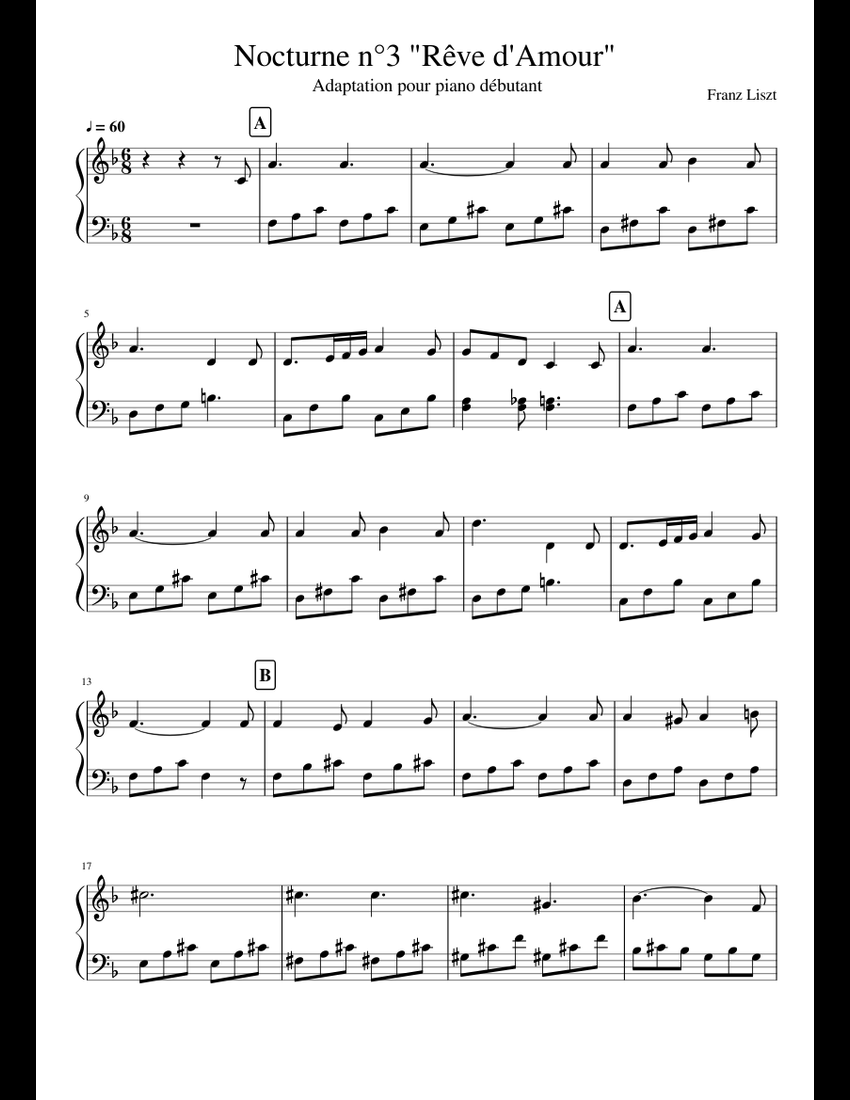 Franz Liszt - Nocturne n°3 "Rêve d'Amour" sheet music for Piano download free in PDF or MIDI
