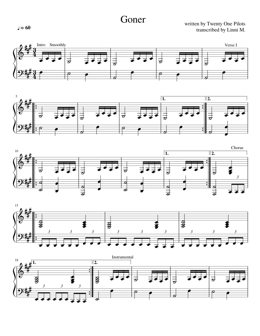 Goner sheet music for Piano download free in PDF or MIDI